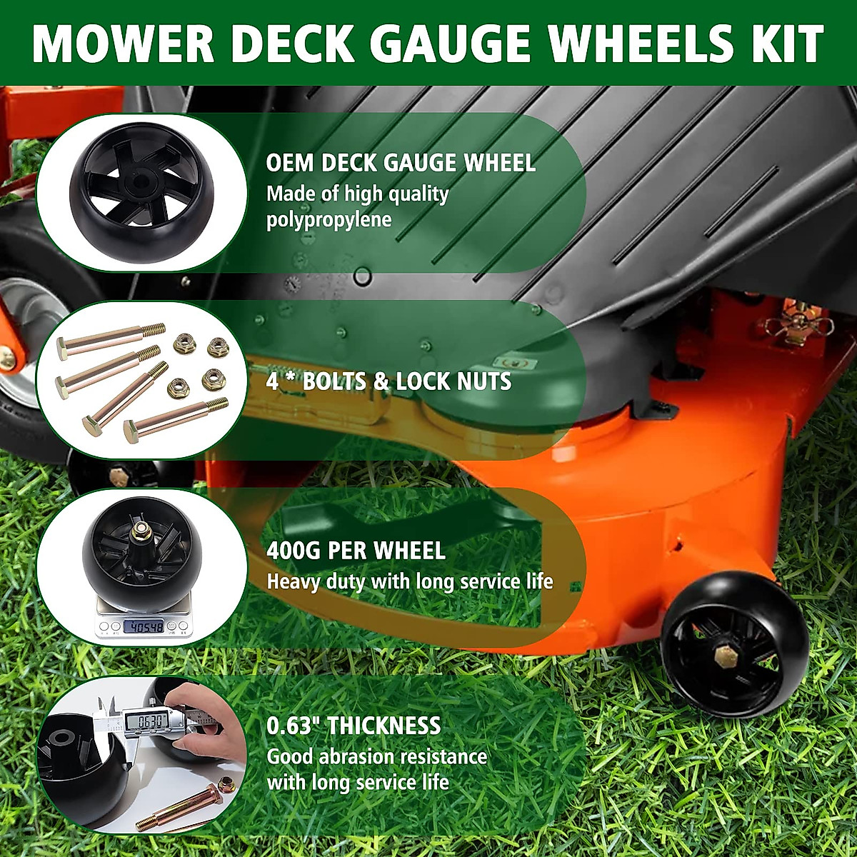 CheeMuii 4 Pack Deck Gauge Wheels Kit Fit for Most 42" 46'' 48'' 50" 52'' and 54" Decks Replace for Husqvarna 532174873 589527301 for Cub Cadet 753-04856A for MTD 133957 174873 734-03058, etc