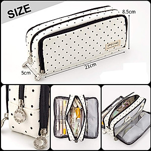 Big Pencil Case Pouch Large Pen Case Stationery Pencil Bag School College Office Organizer for Teens Girls Adults Student (Black Dots)