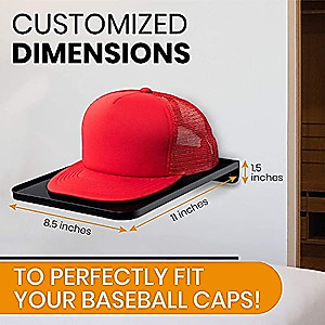 Boxy Concepts Hat Rack for Wall - Pack of 4 Premium Hat Organizer for Baseball Caps - Hat Storage, Hat Holder, & Hanger Your Ball Caps - Plastic Wall Mountable Display Shelf with 3M Foam Adhesive Tape