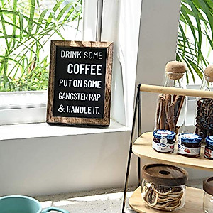 Mkono 1 Pcs Coffee Signs Decor Farmhouse Coffee Table Decor 2 Sides with Different Sayings Rustic Wood Coffee Sign, Office Home Bar Wall Table Decor