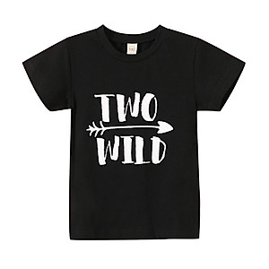 YOUNGER TREE Second Birthday Party Shirt Two Wild Top 2nd Birthday Baby Little Boy Blouse Tee Clothes (2 T, Black)