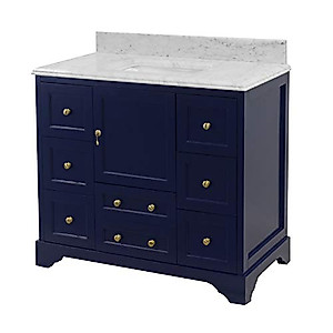 Madison 42-inch Bathroom Vanity (Carrara/Royal Blue): Includes Royal Blue Cabinet with Authentic Italian Carrara Marble Countertop and White Ceramic Sink