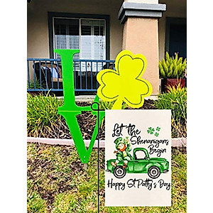 MONORD Let The Shenanigans Begin Double Sided Garden Flag Happy St Patrick's Day Leprechaun Truck Yard Flag 12 x 18 Inch.