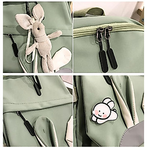 MOwers Kawaii Backpack with Cute Rabbit Pendant (Green)