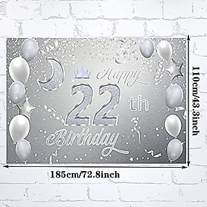 Sweet Happy 22th Birthday Backdrop Banner Poster 22 Birthday Party Decorations 22th Birthday Party Supplies 22th Photo Background for Girls,Boys,Women,Men - Silver 72.8 x 43.3 Inch
