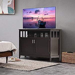 Costzon Buffet Cabinet with Storage, 45"L x 20"D x 36"H Large Wooden Kitchen Sideboard with 2-Level Shelf, Open Doors, Coffee Station Side Boards for Living Room, Home Coffee Bar, Bathroom (Espresso)