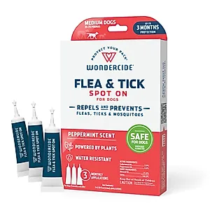 Wondercide - Flea & Tick Dog Spot On - Flea, Tick, and Mosquito Repellent, Prevention for Dogs with Natural Essential Oils - Up to 3 Months Protection - Medium 3 Tubes of 0.10 oz