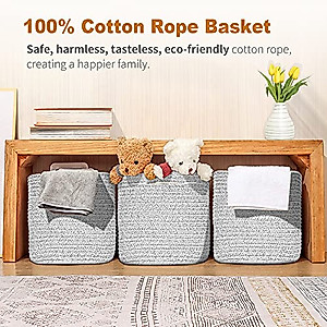 Desihum 3 Pack Cotton Rope Basket for Organizing, Woven Storage Basket with Handle, Decorative Baby Nursery Blanket Baskets Living Room Bin for Kids Clothes, Toys, Books, Fruit, Towel, 15×10 × 9 inch