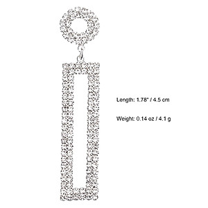 Legitta Rhinestone Long Drop Earrings Silver Cubic Zirconia Sparkly Statement Rectangle Dangle with Circle Studs for Women Wedding Jewelry