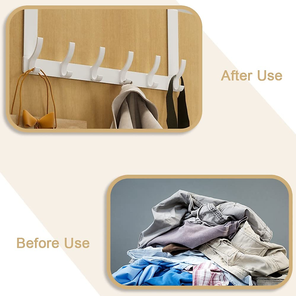 TACYKIBD Over The Door Hook, Heavy Duty Door Hanger Hooks, Over The Door Hanger with 12 Coat Hooks for Hanging Towel Coat Cloth, Back of Bathroom Bedroom Key Holders Kitchen Organizer (White)