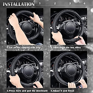 CAR PASS Bling Diamond Leather Steering Wheel Cover, With Bling Sparkly Crystal Glitter Rhinestones Universal Fit 14"1/2-15" Car Wheel Protector for Women Girl Fit Suvs,Vans,Sedans,Cars,Trucks, Black