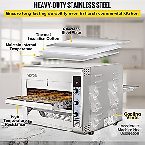 VEVOR Conveyor Commercial Pizza Oven, Belt Adjustable Heat and Speed Stainless Steel Countertop Kitchen Toaster Oven with 50-300 °C /122-572°F Temperature Range for Bakery Western Restaurant.