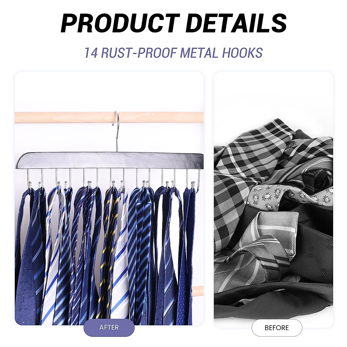 BigOtters Belt Hangers for Closet, Belt Rack Belt Organizer 14 Hooks Belt Holder for Storage Max 42 Belts 360° Rotating for Bra Tie Tank Top