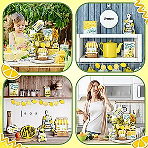 Qunclay 13 Pieces Fresh Lemon Tiered Tray Decor Wooden Lemonade Themed Home Decorations Farmhouse Summer Table Decor Rustic Wood Lemonade Sign for Kitchen Living Room Party Gifts