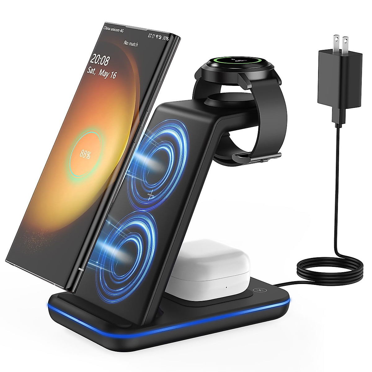 Wireless Charger for Samsung&Android: JoyGeek 3 in 1 Charging Station for Galaxy Watch5 Pro/4/3/Active2/1 - Phone Charger Stand for S23 Ultra/S22/S21/S20/Note 20, Z Fold&Flip Series, Buds2 Pro