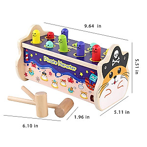 Groundhog Pounding Bench Game Pirate Theme Hammering Pounding Toys Kids Hammer & Pound Toy Pounding Game for Single and Double Kids Early Montessori Educational Tool Gift for Kids Girls Boys Age 3+