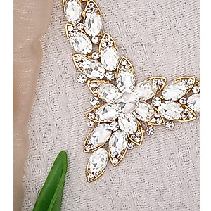 CSY Elegant Crystal Costume Jewelry Sets Flower Leaves Bridal Necklace Earrings Bracelet Set for Bride Bridesmaid Wedding Prom Dress Accessories (white crystal-gold tone)