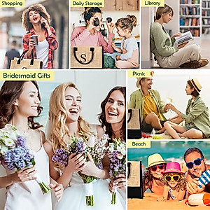 TOPEAST Jute Beach Tote Bag with Zipper and Pocket, Personalized Gifts for Mom,18th Birthday Gifts Initial Embroidery Gifts Tote Bags for Women Teacher Appreciation Gifts Bridal Shower Gift Letter K