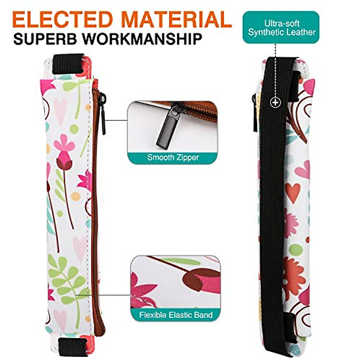 MoKo Pencil Case (2 Pack), PU Leather Pen Pencil Pouch Holder Stationery Zipper Bag with Elastic Strap for Pens, Pencils, Markers, Eraser - Printing & Gold Pink