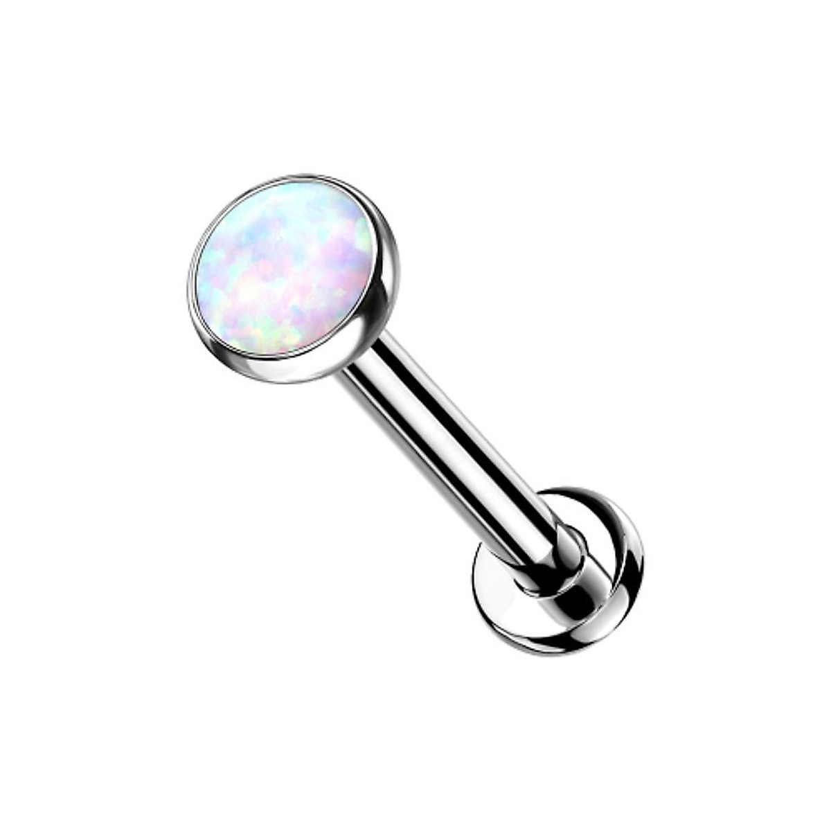 Pierced Owl 16-20G G23 Implant Grade Titanium Threadless Push-in Synthetic Opal Flat Back Stud (White, 20GA (0.8mm))