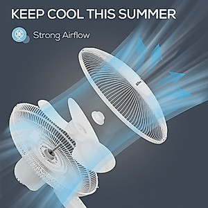 shinic Oscillating Pedestal Fan with Remote Control,3-Speed,Quiet and Powerful,Adjustable Height& Tilt,Auto-off Timer,16-Inch Stand Fan for Home,Bedroom,Living Room,Office,White