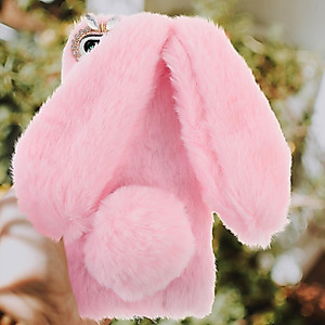 Plush Bunny Case for New SE 2, Adorable Fluffy Plush Faux Rabbit Fur Protective Case for girl, Cute Furry Soft Stuffed Plush Animal Cover for 7/8/SE 2020 (pink)