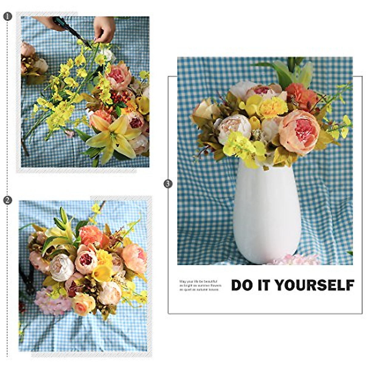 Luyue Vintage Artificial Peony Silk Flowers Bouquet Home Wedding Decoration -Light Pink