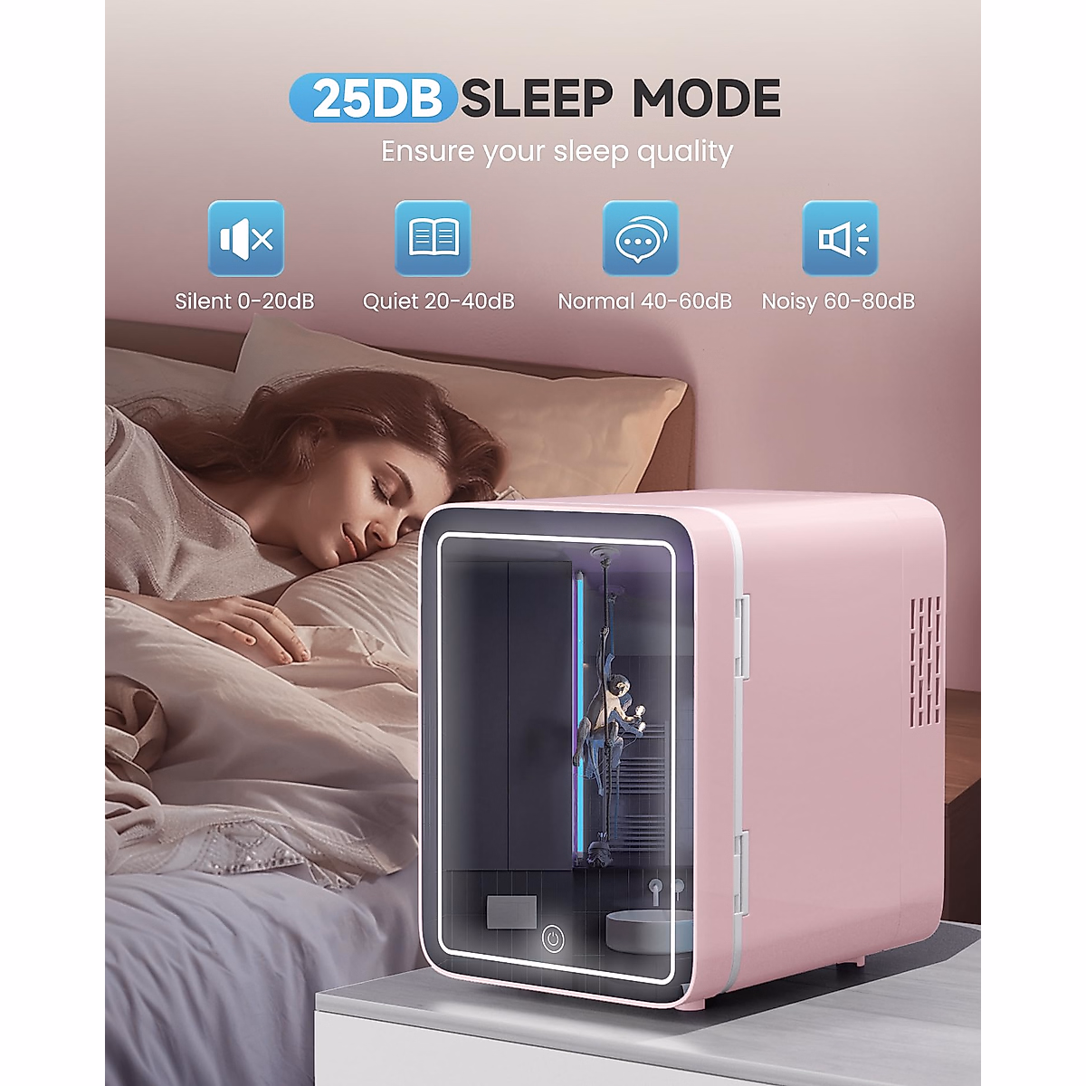 CUTIEWORLD Skincare Fridge With Dimmable LED Light Mirror, 4L Makeup Mini Fridge for Bedroom, Car, Office & Dorm, Cooler & Warmer, Portable Small Refrigerator for Cosmetics, Skin Care and Food, Pink