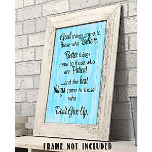 Believe, Don't Give Up - Inspirational Wall Art, Motivational Quotes Wall Print with Rustic Wood Design for Home Decor, Office Decor & Classroom Decor. Reminder to Persevere! Unframed - 8x10