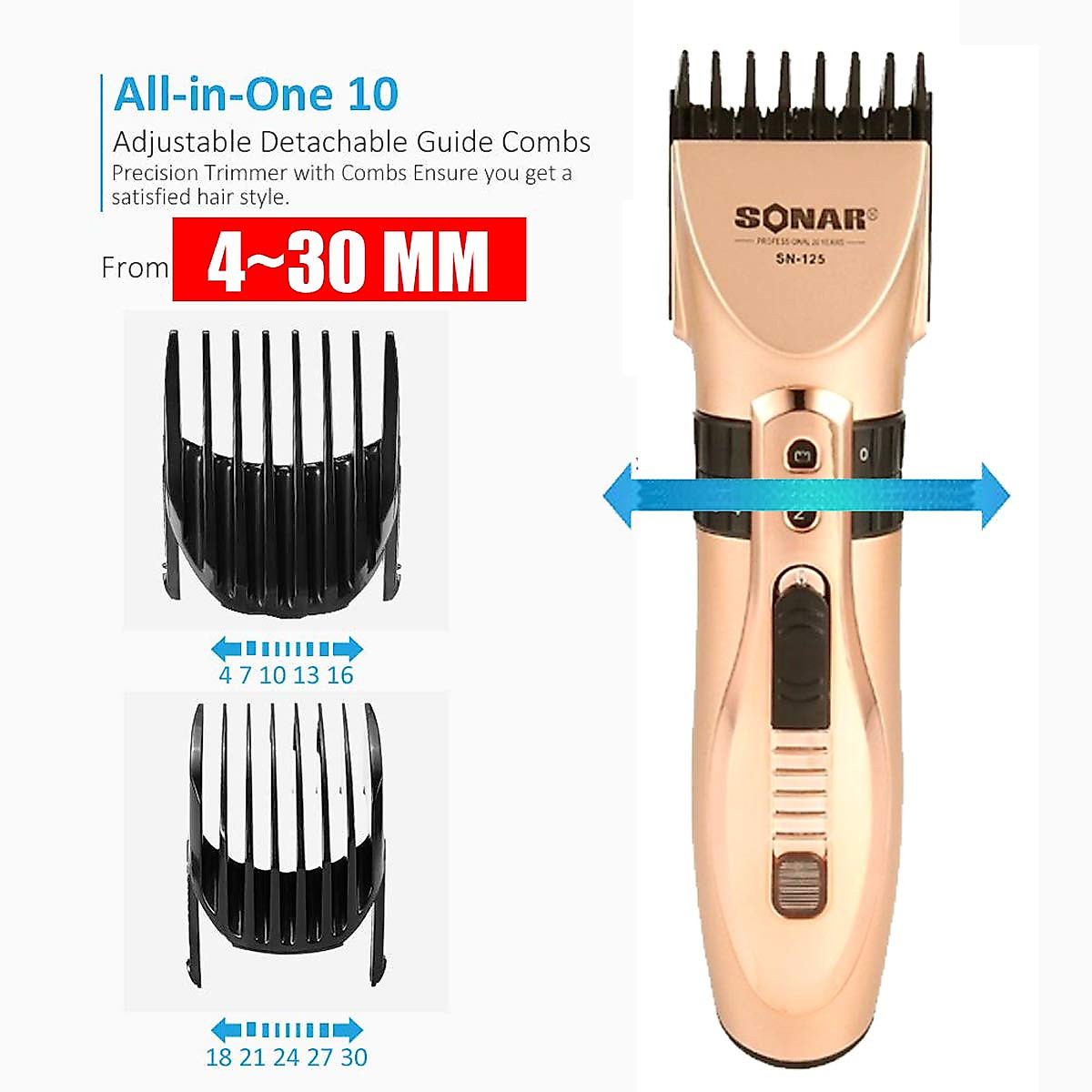 Professional Hair Clippers, Rechargeable Hair Clippers Set, Low Noise Haircut Trimmer Professional Hair Clippers with 4 Guide Combs Brush for Men/Kids/Baby