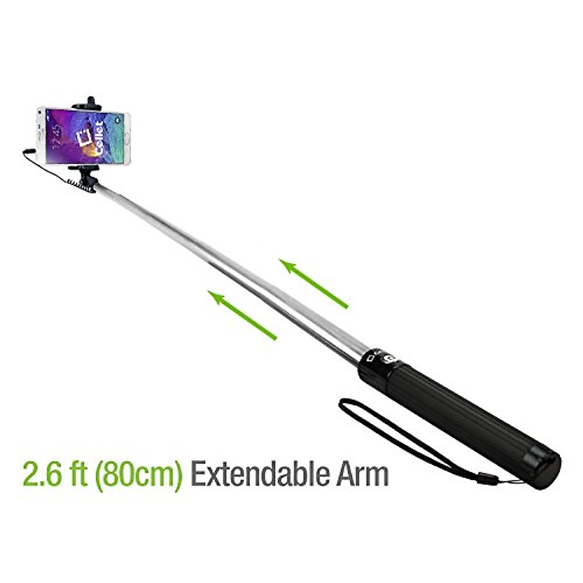 Cellet Extendable Self Portrait Selfie Handheld Monopod with Aux Cable for Smartphones - Black