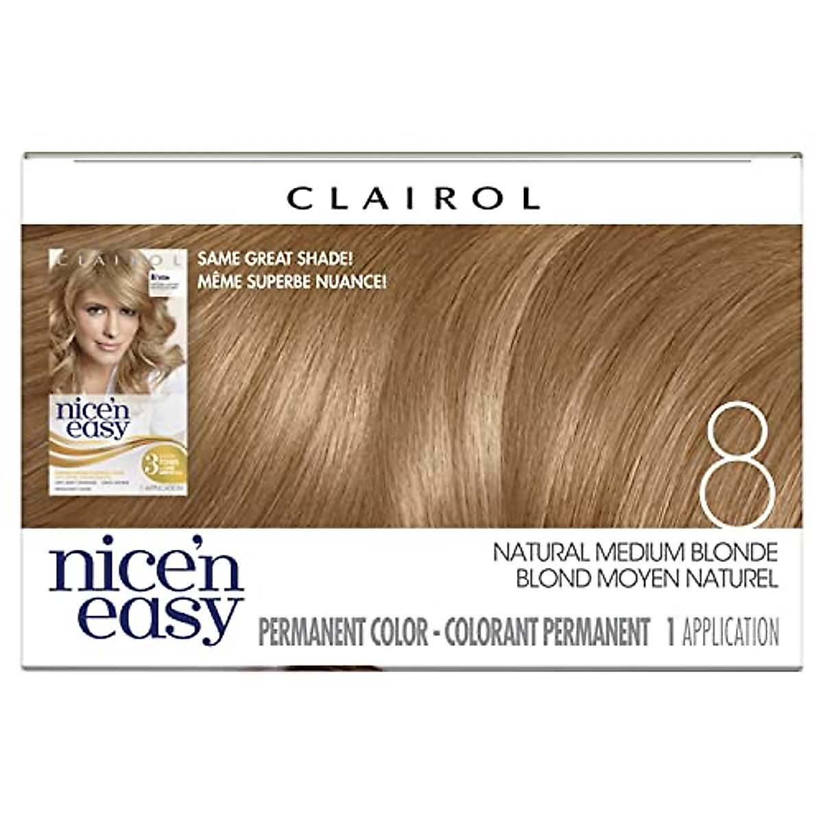 Clairol Nice'n Easy Liquid Permanent Hair Dye, 8 Medium Blonde Hair Color, Pack of 3