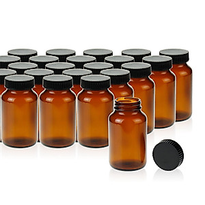 PEKYBIO Wide Mouth Packer Bottle, Amber Glass, 120 ML (4 OZ) Capacity with 38-400 Black Polyethylene Screw Cap Lined PE Septa, Package of 24 Units
