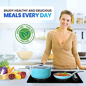 Mueller 16-Piece Non-Stick Stone Cookware Set with Steamer and Glass Lids, Turquoise