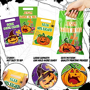 Hotop 150 Pieces Christian Pumpkin Plastic Bags Halloween Goody Bags for Sunday School Supplies Trick-or-treat Bags Church Bags Religious Halloween Party Decor