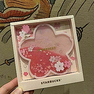 ATIN Sakura Glitter Coaster,Romantic Sakura Quicksand Pink Coffee Heatpad Water Coaster,Cute Sakura Cup Coaster, Silicone Non-Slip Insulation Cup Pad,Cute Sakura Cup Coaster for Dining
