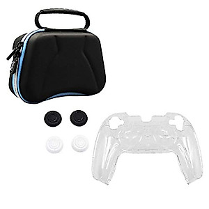 iFCOW 6-in-1 Game Controller Protective Case Set EVA Storage Bag + Protective Case + Rocker Caps Fit for PS5 Controller