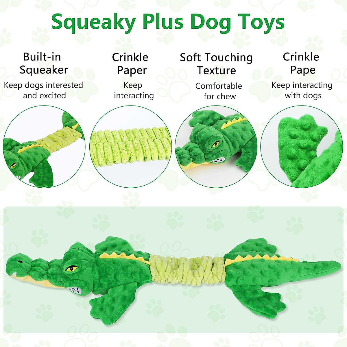Large Squeaky Dog Toys, Interactive Puppy Toys with Crinkle Paper, Pull Tug of War Dog Toy, Plush Dog Chew Toys for Small, Medium, Large Breed