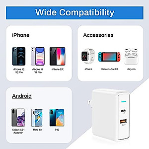 LINTYLE USB C Charger 36W 2 Port USB A + USB C Fast Charger Power Adapter Plug Wall Charger Fast Charging Phone Charger Block for iPhone, Samsung, LG and Other Smartphone (White)