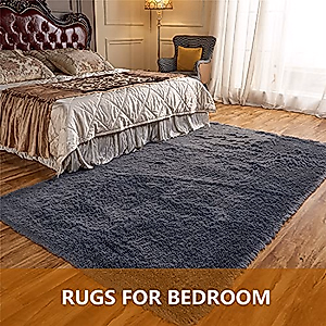 Arbosofe Rugs for Living Room, Area Rug for Bedroom, 8 x 10 Clearance Dark Grey Nursery Room Rug, Large Throw for Playroom Room- Soft, Fluffy, Shaggy Carpets for Kids Room Girls