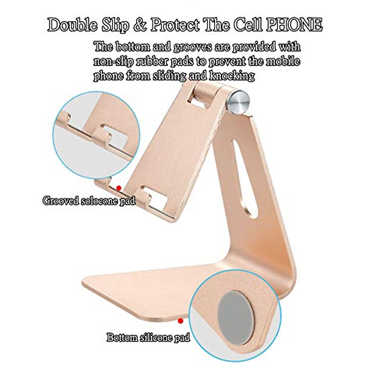 Cell Phone Stand Holder Aluminum Phone Deck Cradle, Adjustable Desktop Stand Compatible with iPhone 14 13 12 11 Pro MAX Mini，iPad Mini, Other Smart Phone (Glod)