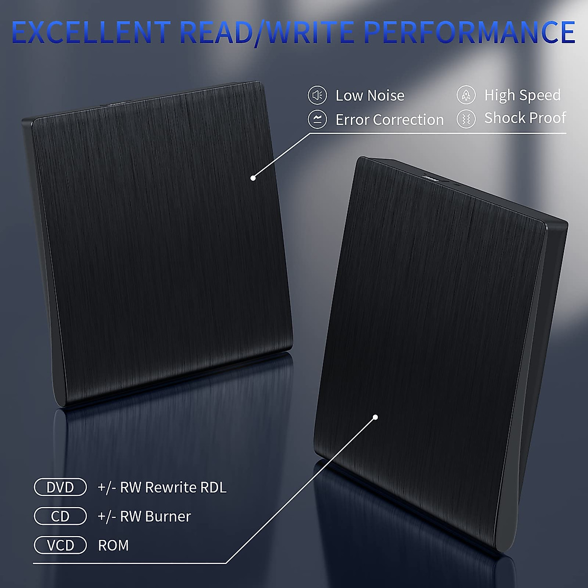 BILEYCHA External DVD Drive, USB 3.0 USB C CD Burner Portable DVD CD +-RW Drive DVD Player for Laptop CD ROM Burner Compatible with Desktop PC Windows Linux OS Apple Mac