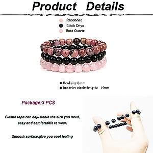 SONNYX 3Pcs 8mm Semi-Precious Gemstones Beaded Bracelets for Women Men Healing Crystal Stone Bracelet Stretch Round Beaded Elastic Bracelets Unisex Jewelry Gifts(red)