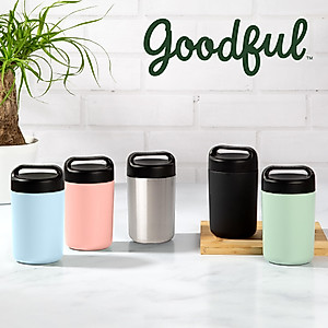 Goodful Vacuum Sealed Insulated Food Jar with Handle Lid, Stainless Steel Thermos, Lunch Container, 16 Oz, Gray