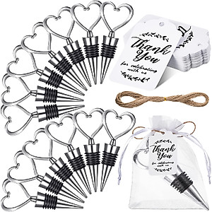 100 Set Heart Shape Wine Stopper Wedding Favor for Guests Love Wine Bottle Stopper with Organza Bags and Tags Champagne Beer Stopper Decor for Valentines Baby Shower Wedding Favors