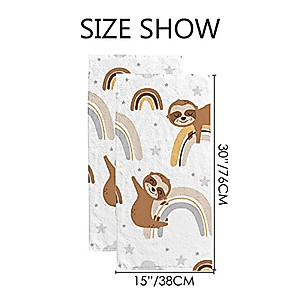 Hand Bath Towels 2 Pack Cute Sloth Rainbow Absorbent Face Fingertip Towels for Bathroom Kitchen Gym Spa Soft Hair Drying Cloth Quick Dry, 30 x 15 Inch