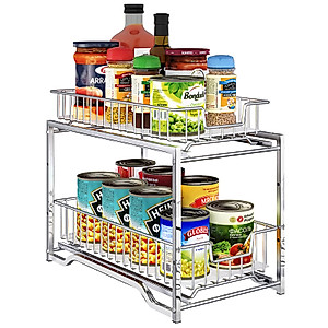Simple Trending Stackable 2 Tier Under Sink Cabinet Organizer with Sliding Storage Drawer, Chrome