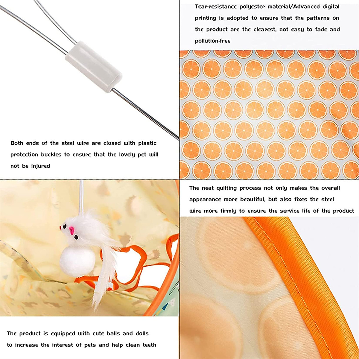 Cat Tunnel Bags for Indoor Cats, 2024 New Cat Self Interactive Toys, Crinkle Paper Collapsible Interactive Pet Cat Tubes with Plush Ball,Orange