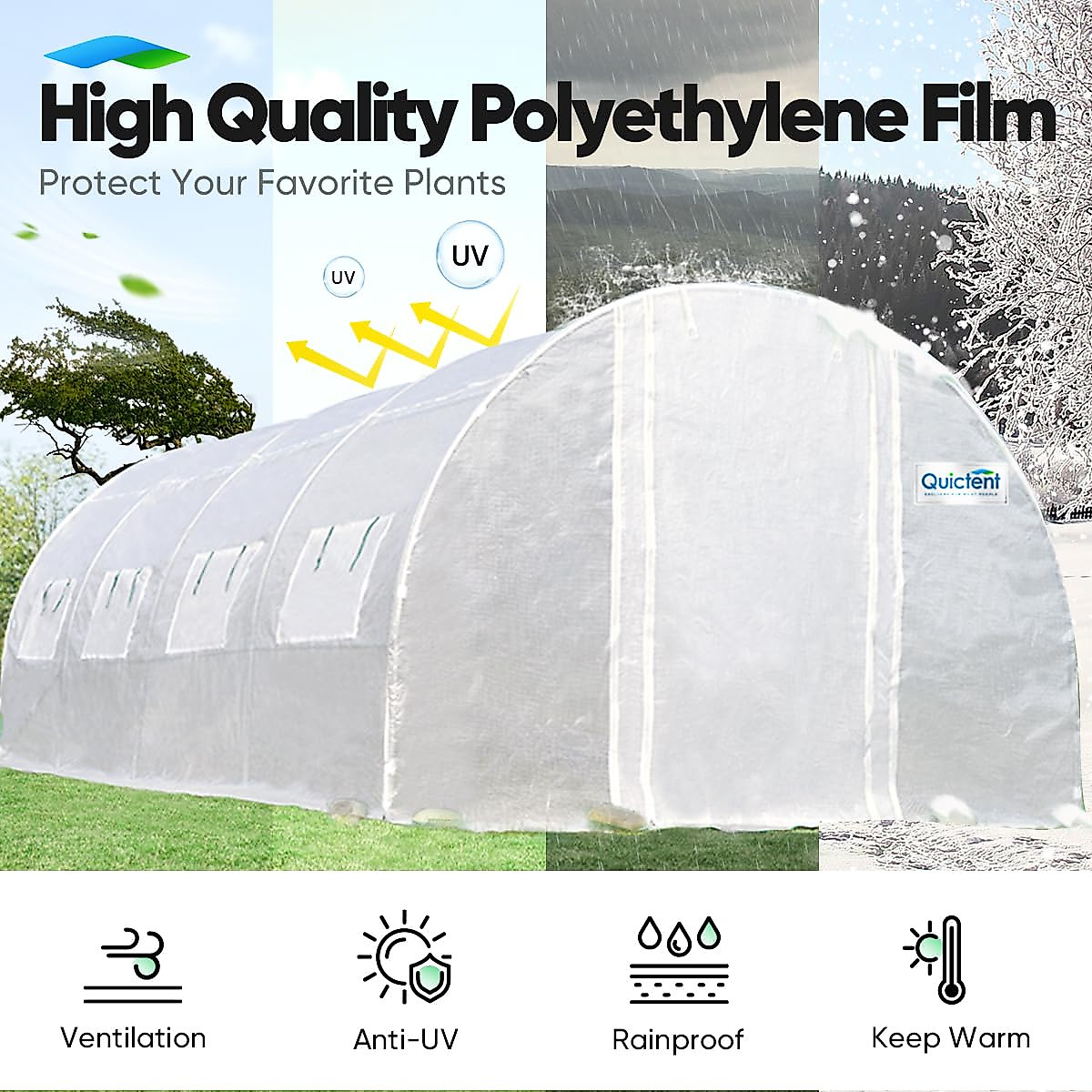 Quictent Upgraded 20x10x6.6 FT Large Walk-in Greenhouse for Outdoors, Heavy Duty High Tunnel Green House w/ PE Cover 2 Zipper Screen Doors Galvanized Steel Frame Garden Plant Hot House 20 Stakes White