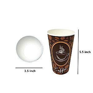 Tsyware 50 Pack - 16oz Quality Disposable Paper Hot Coffee Cups, Perfect For Hot Drinks Tea & Coffee, Coffee Shops And Bars, Coffee Bean Design Hot Cup